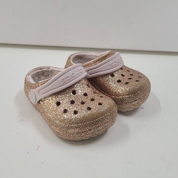 CROCS | Shoes | Crocs Crocs Classic Glitter Gold Clog Fleece Lined ...